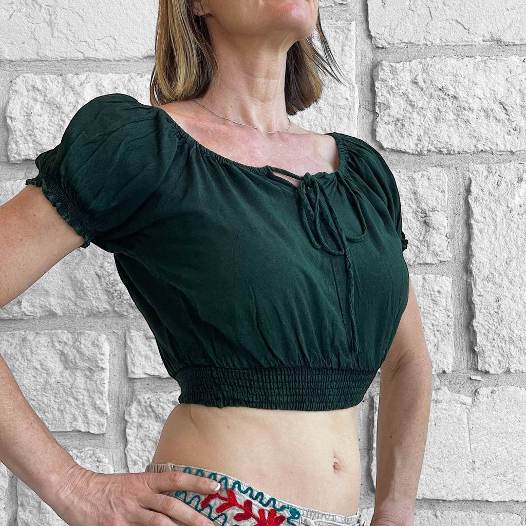 'Peasant Crop Top' - Stone Green – Zootzu Garb