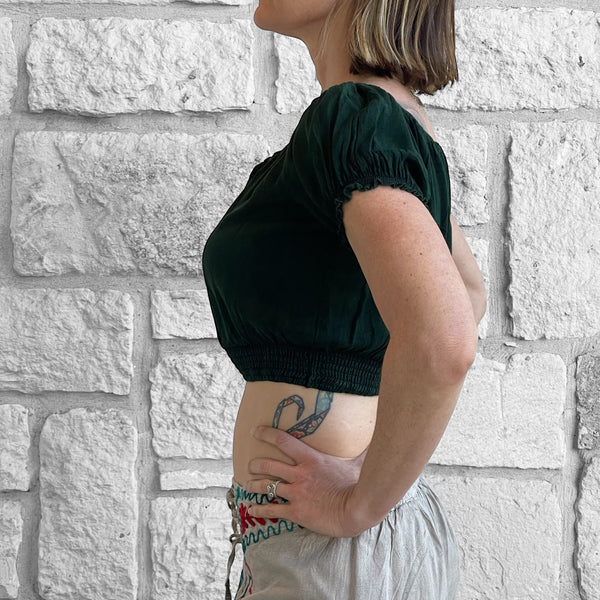 'Peasant Crop Top' - Stone Green – Zootzu Garb