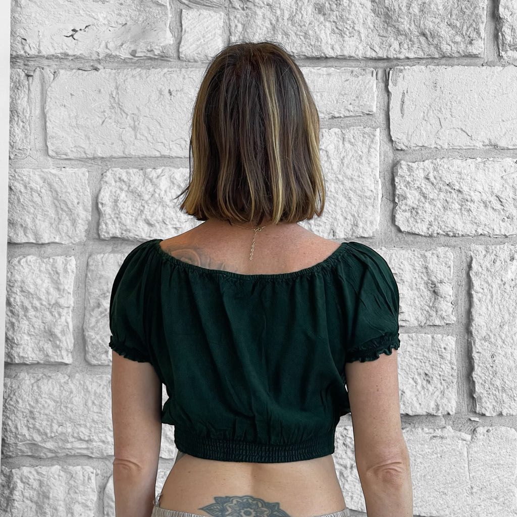 'Peasant Crop Top' - Stone Green – Zootzu Garb