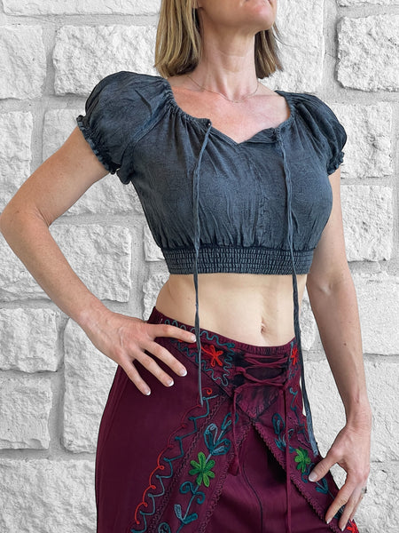 'Peasant Crop Top' - Stone Grey – Zootzu Garb