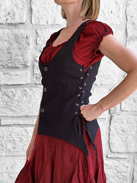'Long Petal Vest' Viking Bodice - Cotton Black – Zootzu Garb