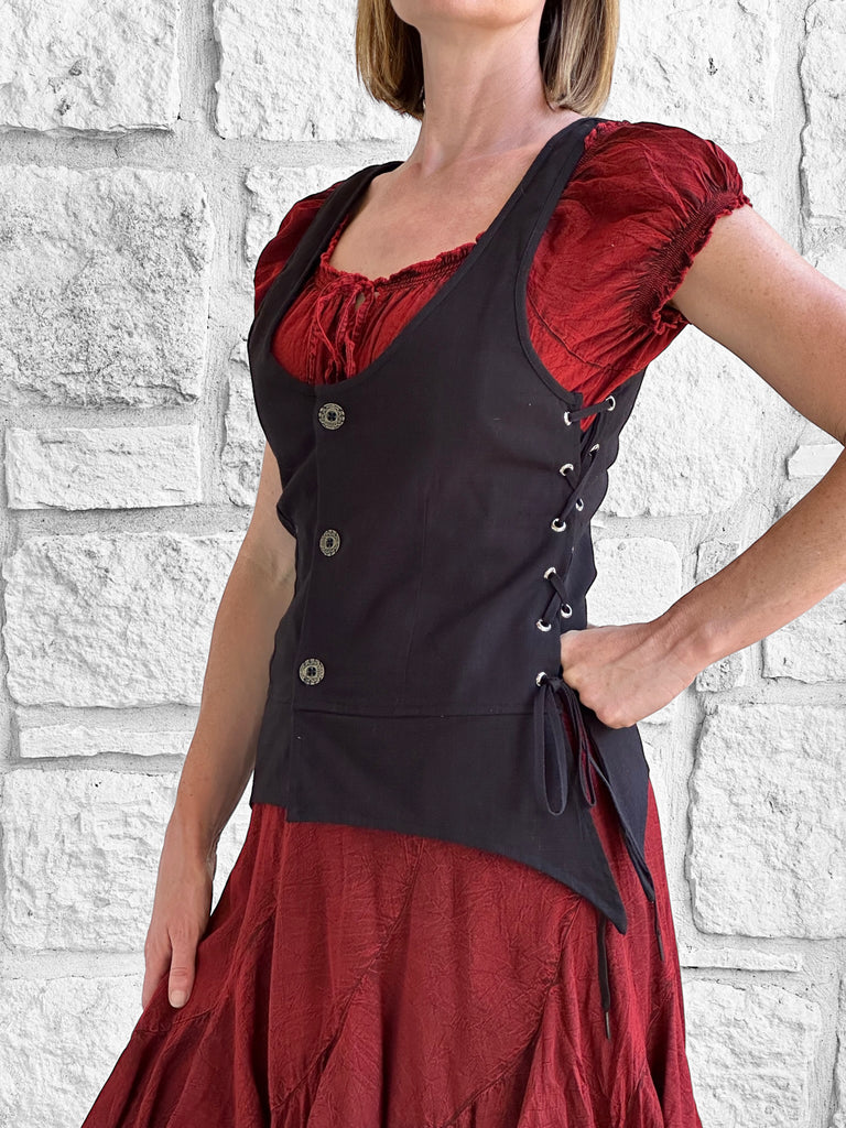 'Long Petal Vest' Viking Bodice - Cotton Black – Zootzu Garb