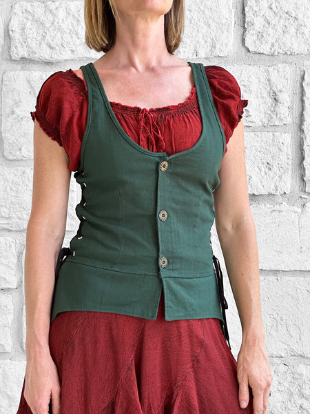 'Long Petal Vest' Viking Bodice - Cotton Green – Zootzu Garb