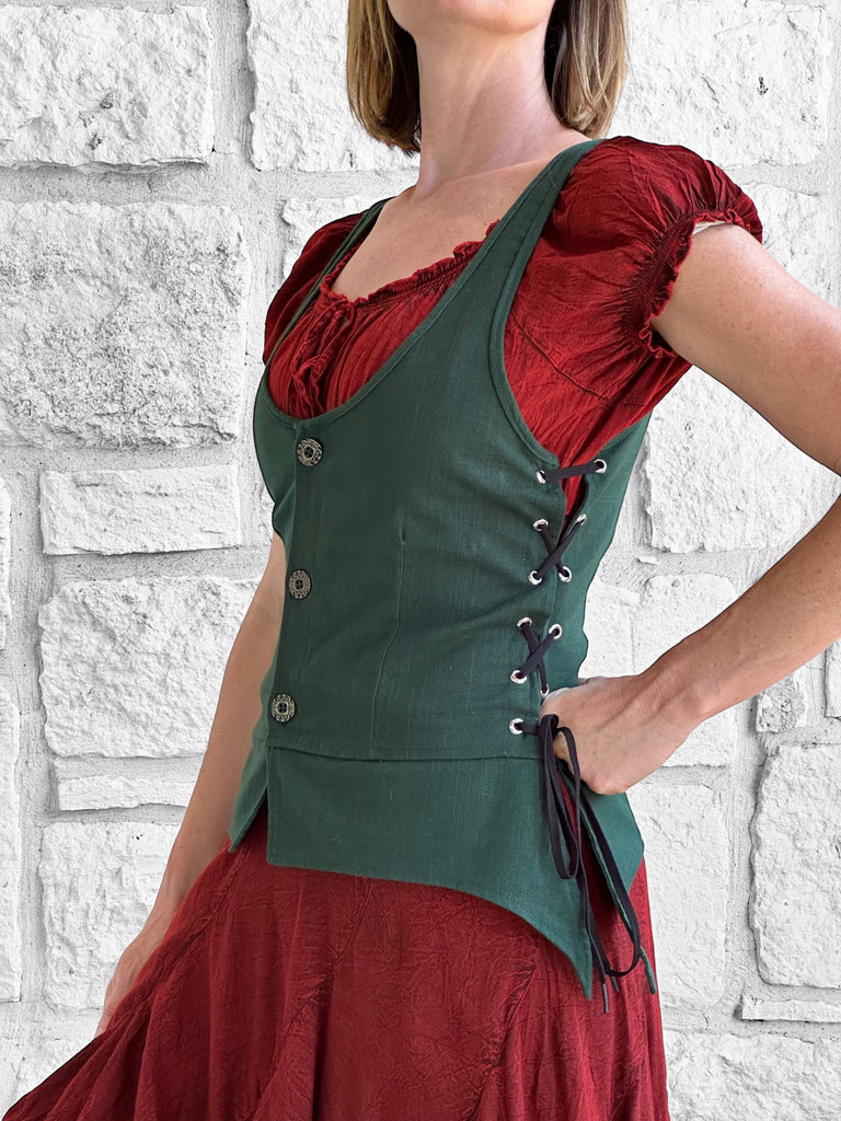 'Long Petal Vest' Viking Bodice - Cotton Green – Zootzu Garb