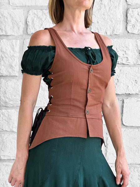 'Long Petal Vest' Viking Bodice - Brown – Zootzu Garb