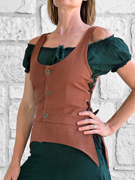'Long Petal Vest' Viking Bodice - Brown – Zootzu Garb