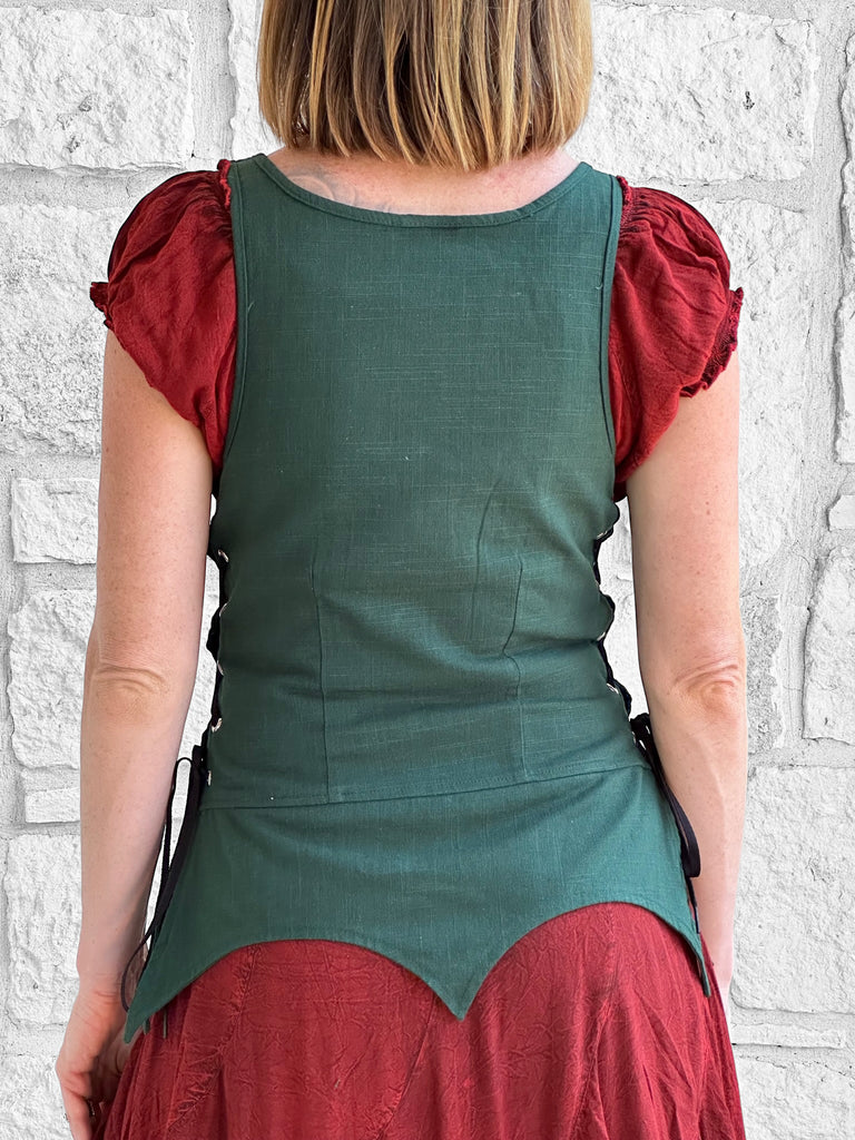 'Long Petal Vest' Viking Bodice - Cotton Green – Zootzu Garb