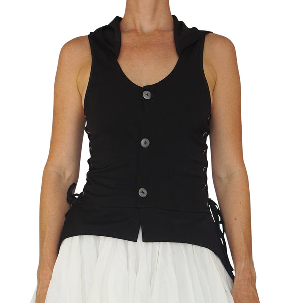 'Hooded Long Petal Vest' Viking Bodice - Black – Zootzu Garb