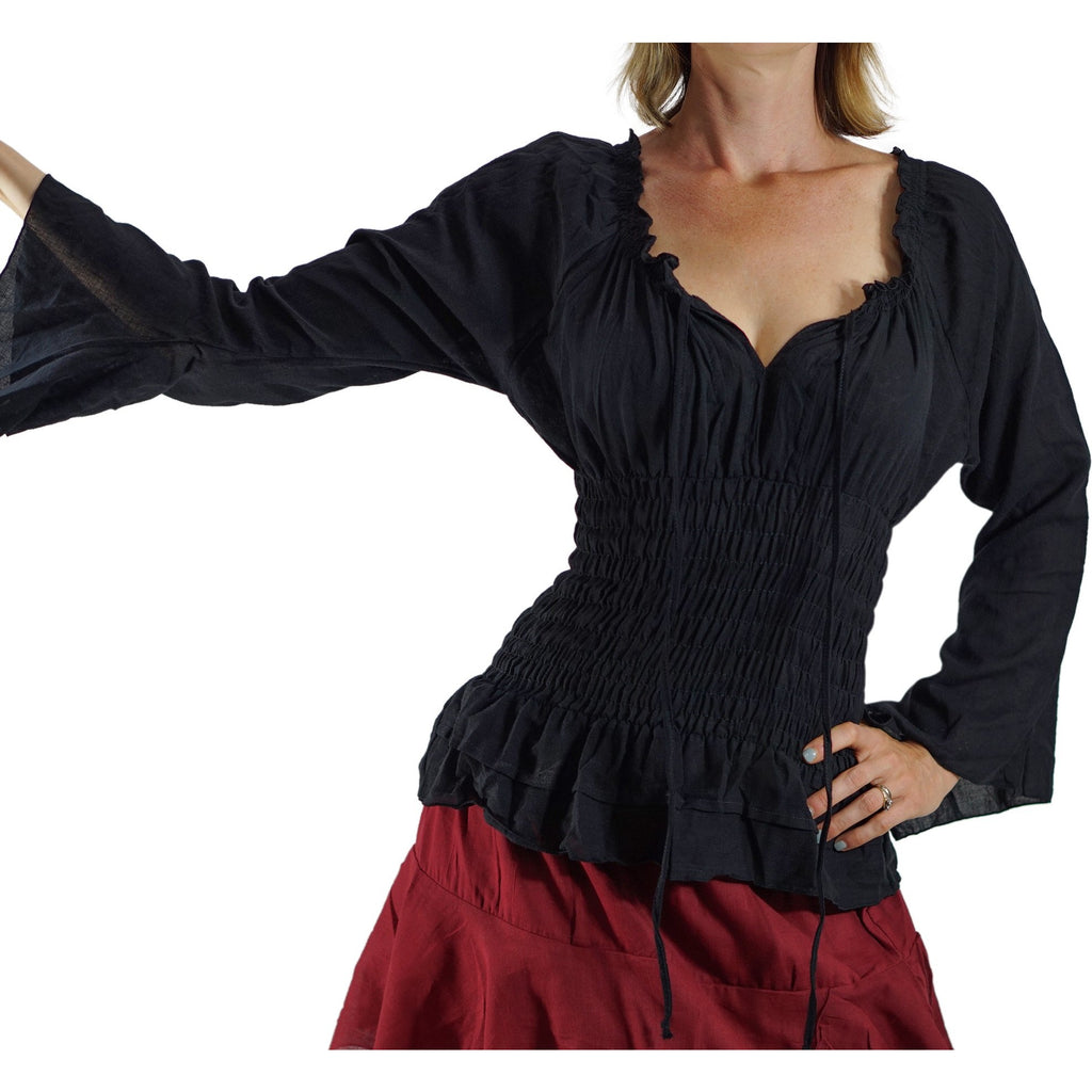 'Peasant Blouse Long Sleeves' - Black – Zootzu Garb