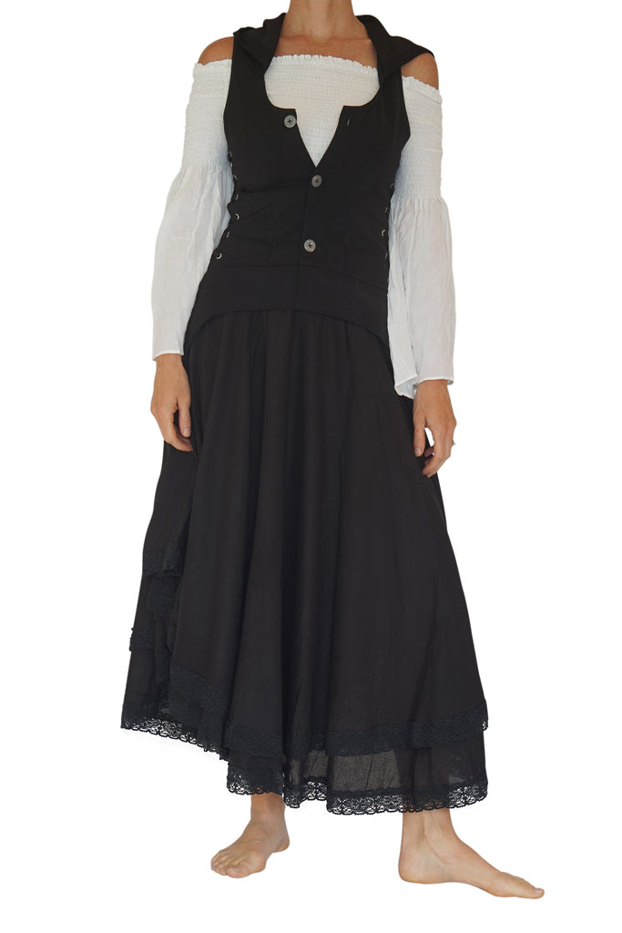 'Hooded Long Petal Vest' Viking Bodice - Black – Zootzu Garb