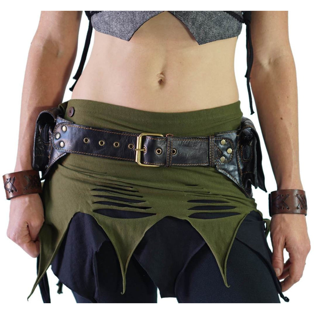 'Double Leaf Diamond' Leather Utility Belt - Black – Zootzu Garb