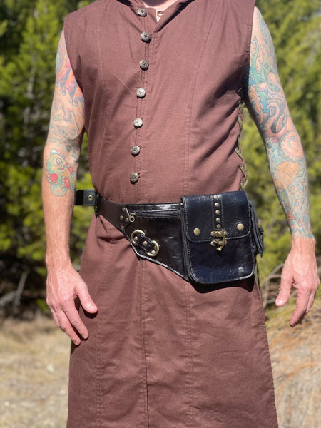 'Satchel Swing Latch' Medieval Leather Utility Belt, Boho - Black ...