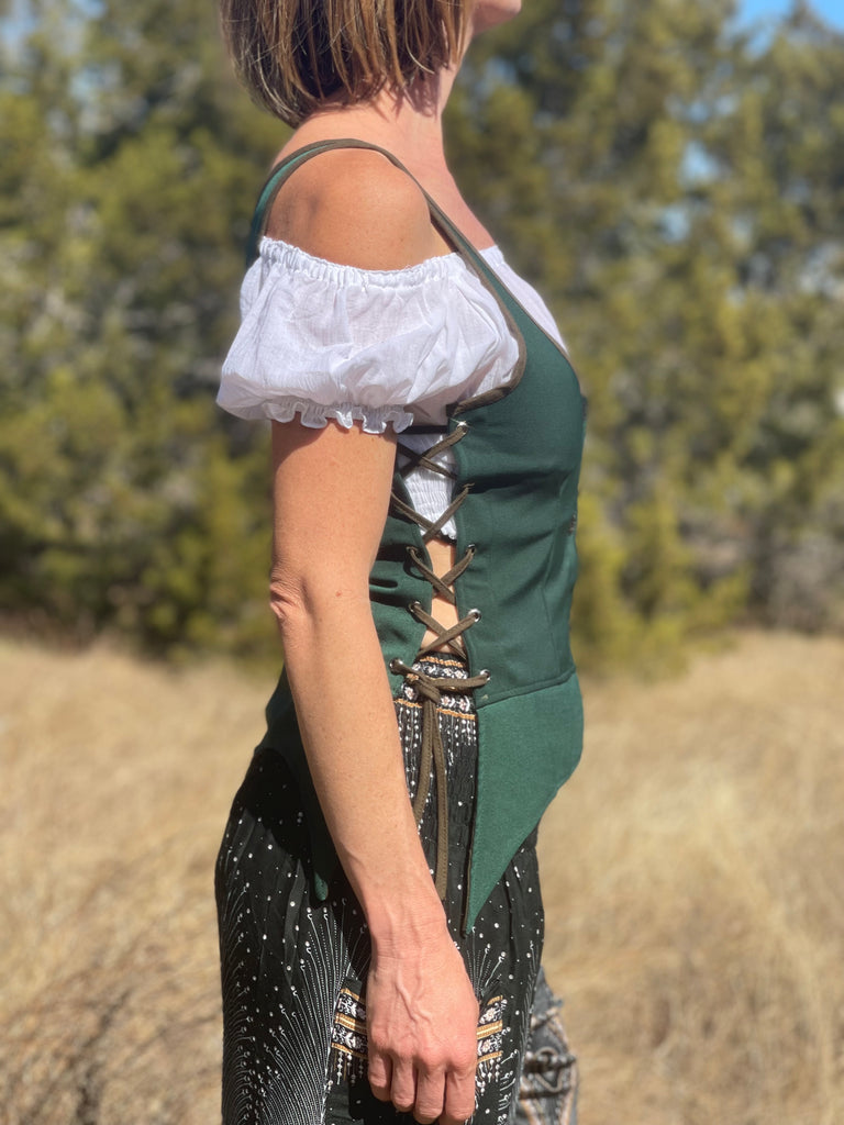 'Long Petal Vest' Viking Bodice - Dark Green – Zootzu Garb