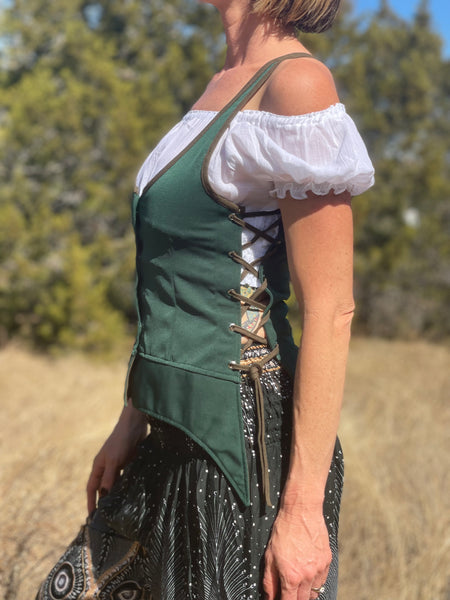 'Long Petal Vest' Viking Bodice - Dark Green – Zootzu Garb